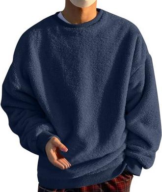 Generic Sweat à capuche en peluche confortable pour homme, couleur unie, tendance, décontracté, en peluche, col rond, pour la vie quotidienne, cadeaux de Noël
