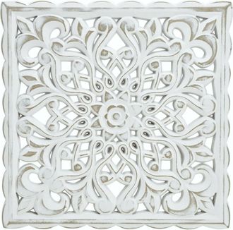 Meinposten Ornament Holzbild Wandornament Holz shabby weiß Landhaus Dekoration Mandala Deko (Liv (38x38 cm))