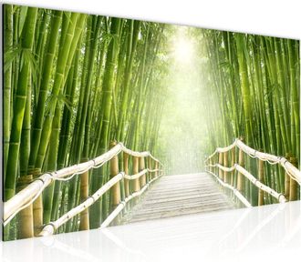 Runa Art Wandbild Brücke Bambus 1 Teilig 100 x 40 cm Modern Bild auf Vlies Leinwand Natur Wohnzimmer Schlafzimmer Grün Beige 032412a