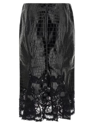 Ermanno Scervino Crocodile-Embossed Calfskin Skirt - Black