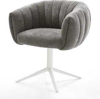 DELIFE Drehstuhl Jada-Flex Boucl&eacute; Soft Schlamm Fu&szlig;kreuz Wei&szlig; 360&deg; drehbar Wippfunktion Taschenfederkern, Esszimmerst&uuml;hle