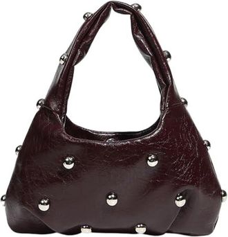 Jamron Femme Métallique Cuir Synthétique Sac Hobo Sac Fourre-tout Clouté SN0705220 Café