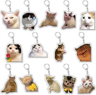 Generic Lot de 14 porte-cl&eacute;s en forme de chat mignon avec breloque Kawaii - Accessoire amusant pour Meme Internet