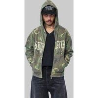 Askyurself Goth Camo Cropped Vintage Zip Hoodie