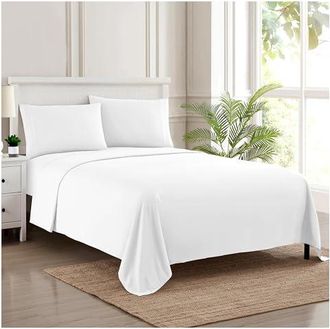 Sweet Home Collection Fadenzahl 1974, weiche ägyptische Qualität, gebürstete Mikrofaser Laken - Luxus-Bettwäsche-Set mit Bettlaken, Spannbettlaken, 2 Kissenbezügen, Weiss/o