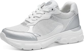 Marco Tozzi Damen Sneaker flach mit Schnürsenkeln Sportlich, Weiß (White/Silver), 38 EU