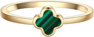 Glanzst&uuml;cke M&uuml;nchen Ring - Edelstahl Ring Malachit (synth.) Kleeblatt - Gr. 50 - in Gold - f&uuml;r Damen