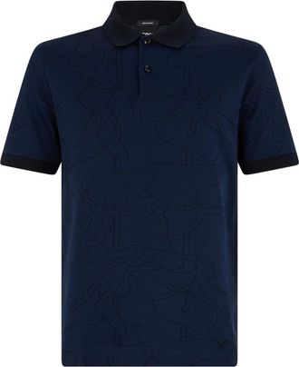 HUGO BOSS Polo en coton &agrave; motif jacquard - Homme - Tops - Bleu - Taille: S