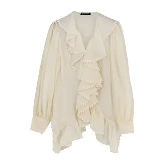 Actualee Femme, Blouses et Chemises, Blanc, Taille: 42 FR Chemisier &agrave; volants