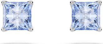 Swarovski Matrix Ohrstecker, Blaue, Rhodinierte Ohrringe mit Strahlenden Swarovski Kristallen im Kissenschliff