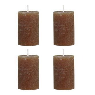 Chic Antique 4er Set Macon rustikale Stumpenkerze Kerze Antik Altarkerzen 100% Paraffin lange Brenndauer H8/D5 cm Walnuss