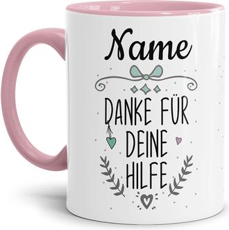 Tassendruck Tasse mit Spruch - Danke für Deine Hilfe - mit Name Personalisieren - Geschenk für Frauen und Männer, Dankeschön - Hochwertige Keramik, Innen & Henkel