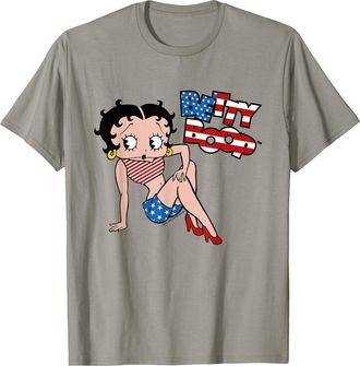Betty Boop T-Shirt USA Flagge Logo Grau Unisex Klein Klassisch