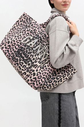 Ganni Mittelgro&szlig;e Tragetasche mit Leopardenmuster rosa