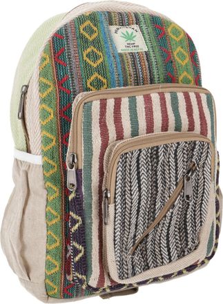 Guru Shop Bunter Ethno Hanf Rucksack - Beige/gr&uuml;n, Unisex - Erwachsene, 35x24x15 cm