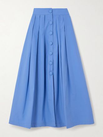 D'Estr&euml;e Paris Jupe Midi En Popeline De Coton &Agrave; Plis Irving - Bleu