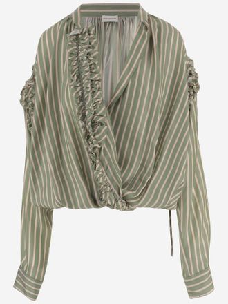 Dries Van Noten Womens Shirt, Striped Cupro Green