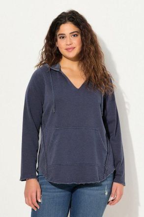 Ulla Popken Sweatshirt Hoodie offenkantig Kapuze V-Ausschnitt Langarm