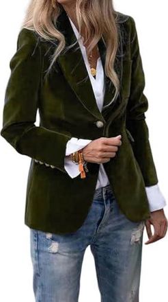 TOMWELL Blazer Femme en Velours Côtelé à Manches Longues Veste Costume à Revers Business Devant Ouvert Manteau A Armée Verte XL
