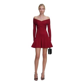 Self Portrait Robe courte en maille c&ocirc;tel&eacute;e - Femme - Robes - Rouge - Taille: 40 FR