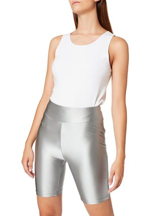 Urban Classics Damen Ladies Highwaist Shiny Metallic Cycle Shorts darksilver 5XL