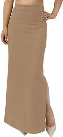 JOPHY & CO. Jupe Longue décontractée Taille Haute pour Femme avec Fente latérale élastique (Code 6485), Camel, L