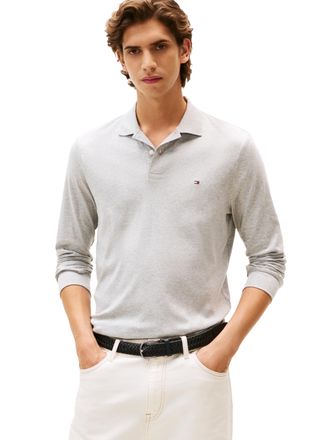 Tommy Hilfiger Herren Langarm Casual Poloshirts in Regular Fit mit Liquid Cotton, Hellgrau meliert, XL