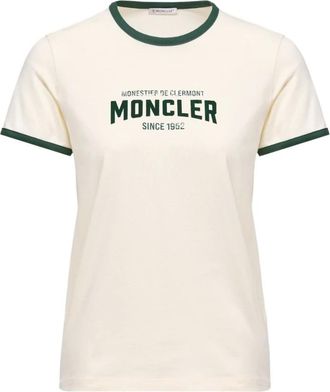 Moncler Femme, Tops, Beige, Taille: 44 FR Logo Cotton T-Shirt