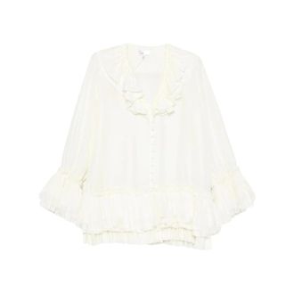 Ganni Hemdbluse mit R&uuml;schen und V-Ausschnitt - - Blouses & Shirts - Damen - Wei&szlig; - XS