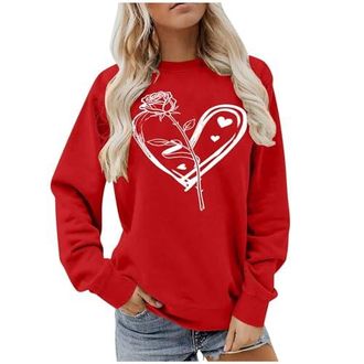 Generic Sweat &agrave; capuche pour femme Valentine Sweatshirts Femme Pull Amour Coeur Imprim&eacute; T-shirt &agrave; manches longues D&eacute;contract&eacute; Ample Oversize Manches longues H