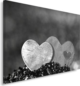 Feeby Frames Feeby, Leinwandbild, Bilder, Wand Bild, Wandbilder, Kunstdruck 50x70cm, Zwei Herzen, SCHWARZ UND WEI&szlig;