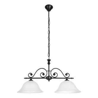 Eglo Pendelleuchte Murcia, 2 flammige H&auml;ngelampe Vintage, Rustikal, H&auml;ngeleuchte aus Stahl in Schwarz, Alabaster-Glas in Wei&szlig;, Esstischlampe, Wohnzimmerlam