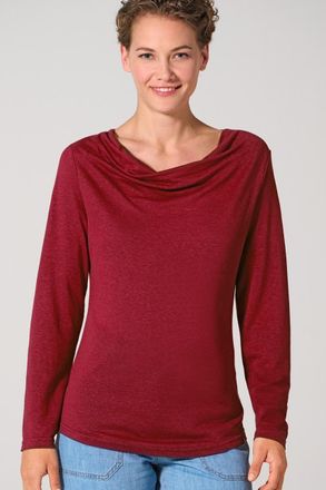 Hempage Hempage Damen vegan Langarmshirt Wasserfallausschnitt Rubinrot