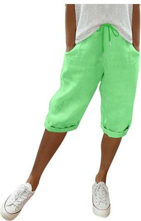 Generic Short Lin Coton Femme &Eacute;t&eacute; Chic Large Fluide Shorts et Bermudas Habill&eacute; Femmes Grande Taille &Eacute;lastique avec Poches Confortable Ample Mode Casual Sport 