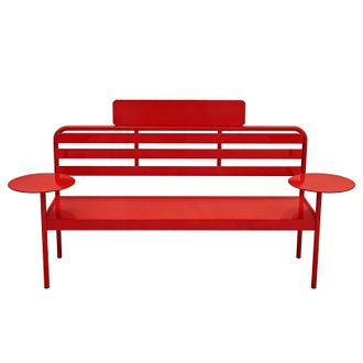 Generic Metallbank Sitzbank Outdoor Wetterfest 2 Sitzer mit R&uuml;ckenlehne und Ablagen Gartenbank Parkbank Eisen f&uuml;r Gastronomie, Balkon, Terrasse, &Ouml;ffentliche B