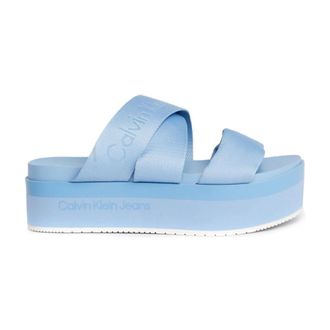 Calvin Klein Jeans Blaue flache Sandale mit Webbing-Riemen - - Shoes - Damen - Blau - 39 EU