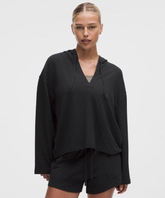 lululemon BeCalm V-Neck Hoodie Fabric f&uuml;r Frauen - Gr&ouml;&szlig;e XL in Black