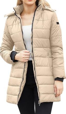 Generico Manteau matelassé pour femme - Long manteau dhiver avec capuche - Manteau chaud en duvet - Coupe-vent - Veste dextérieur épaisse - Veste matelassée po