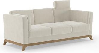 Cavadore Cavadore 3er-Sofa Vida / 3-Sitzer Couch im trendigen Design mit massivem Holzrahmen in Buche, Kopfstütze mit Kuschelkissen / 213 x 84 x 93 / Mikrofase