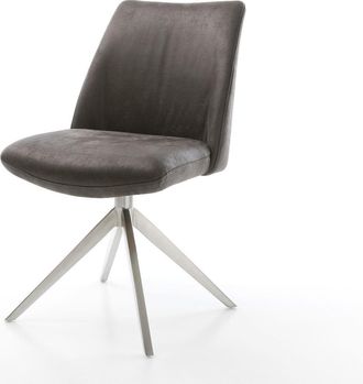 DELIFE Drehstuhl Elso-Flex Mikrofaser Anthrazit Vintage Kreuzgestell breit Edelstahl 360&deg; drehbar Wippfunktion Taschenfederkern, Esszimmerst&uuml;hle