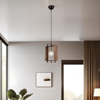Opviq Elegant Metal Chandelier with Wooden Cap, Adjustable Height 50-82 cm, Antiquation & Black Finish | E27 Socket, Max 40W | Stylish Lighting for Home Dec