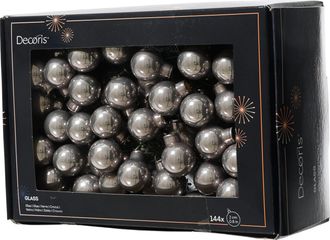 Kaemingk Weihnachtskugeln am Draht Glas 2cm x 144 Stück Spiegelbeeren - kleine Dekokugeln - Christbaumschmuck & Weihnachtsdeko - Zart Grau glänzend