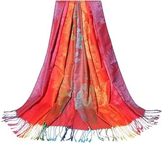 Generic Écharpe jacquard colorée style ethnique pour femme 2026, Rouge, Taille unique