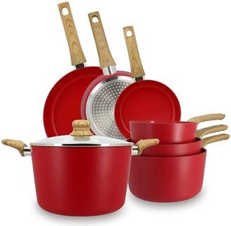 Menastyl Cuisson Set de 7 pièces Colorama magenta - Poêles/Casseroles/Faitout - En aluminium - Revêtement antiadhésif en céramique - Tous feux dont induction