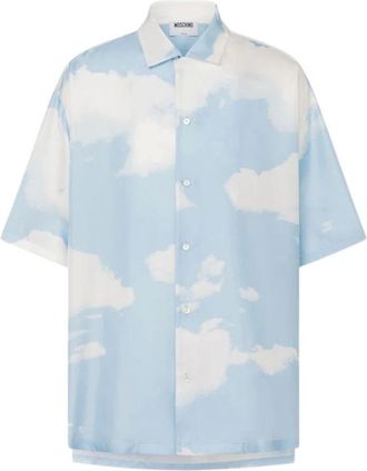 Moschino Homme, Chemises, Bleu, Taille: 2XL Chemise en twill de soie Archive Clouds
