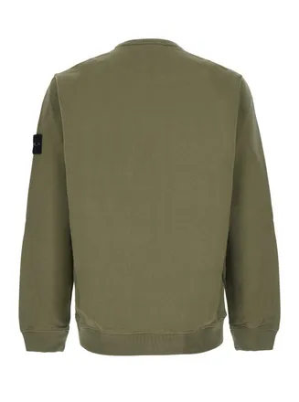 Stone Island Mens Hooded Zip-Up Sweatshirt Green Cotton Sweatshirts Sweater
