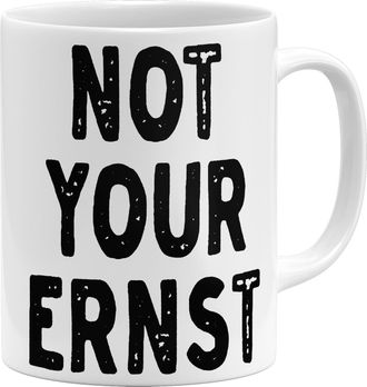 OM3 Not Your Ernst Kaffee-Tasse mit Spruch - Spruchtasse Fun Denglisch-Stil - Schelchtes Englisch - Keramik Becher - 325ml - Beidseitig Bedruckt - Weiss