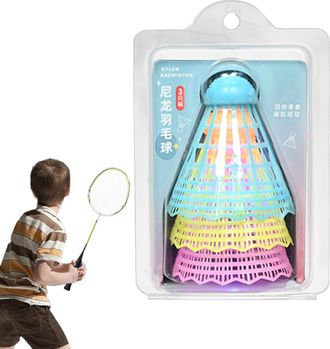 Generico Badminton-Set, LED, 3 Stück, leuchtet im Dunkeln, tragbare Trainingsausrüstung für Anfänger, Kinder und Erwachsene, praktisch im Freien
