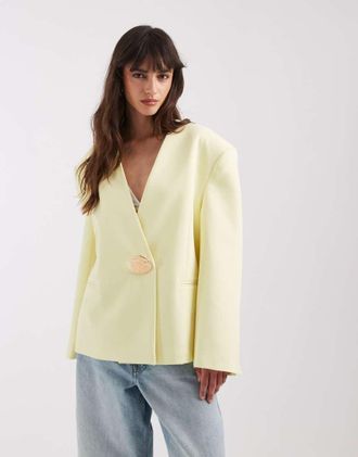 Asos Kragenloser Oversize-Blazer in Gelb mit Besatz