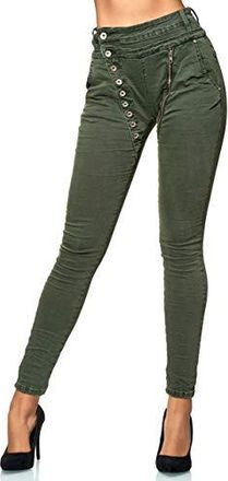 Elara Jeans Femmes Pantalon Baggy Boutons Chunkyrayan MEL0329 Khaki-34